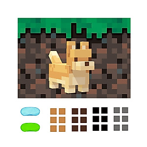 Miner crafting Party Supplies, Pin the Nose on the Dog Pixel Pin the Tail Game. Mining Games, Big 157g Copperplate Paper, Elastic Blindfolds, Stickers All Edge Cut for Minecraft Party Games.