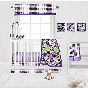 Crib or Toddler Bed Skirt or Dust Ruffle Botanical, Purple/Lilac/Green/Plum