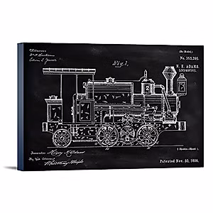 Lantern Press Blackboard Patent, Locomotive, (24x36 Wrapped Canvas, Wall Decor, Artwork)