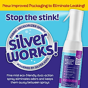 SilverWorks! Fabric Spray Odor Eliminator For Home - Silver Ion Room Deodorizer Strong Natural Furniture Couch Deodorizer, Remove Smells for Car, Pets, Clothes, Carpet, -16.9oz