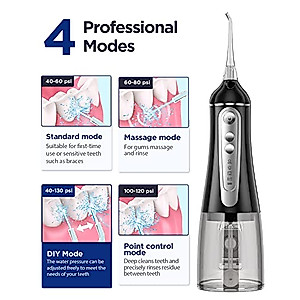 Elifloss Water Dental flosser Oral Irrigator with 4 Modes, 7 Tips, Adjustable Intensity IPX7 Waterproof