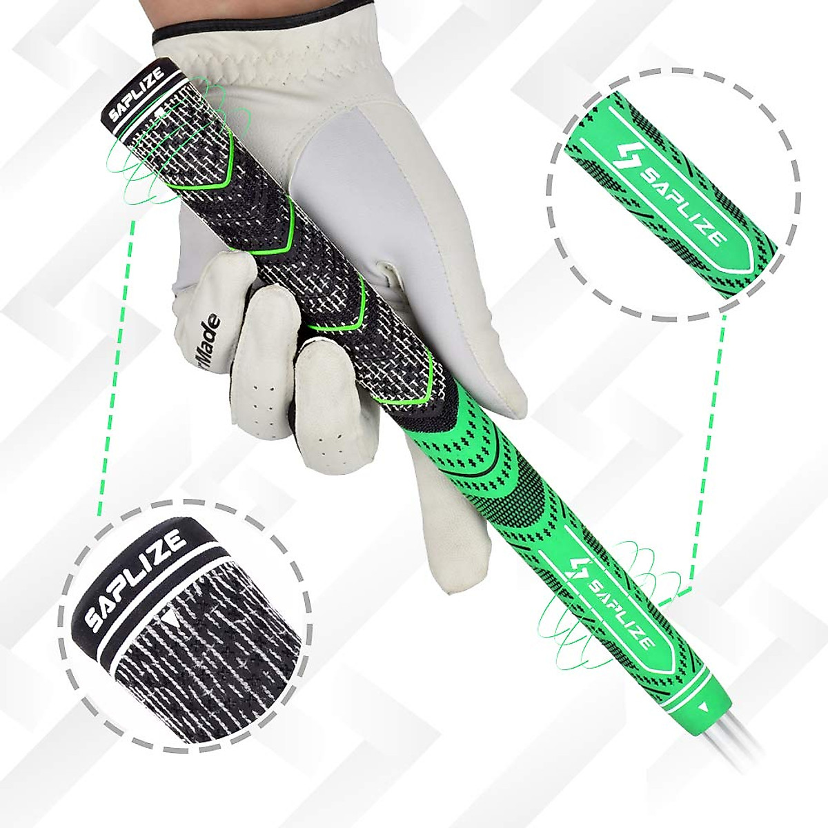 SAPLZIE Hybrid Rubber Golf Grips 13 Pack, All Weather Design, 13 Grips with All Kits, Multi-Compound Hybrid Golf Club Grips, CL04 Series, Standard Size, Green