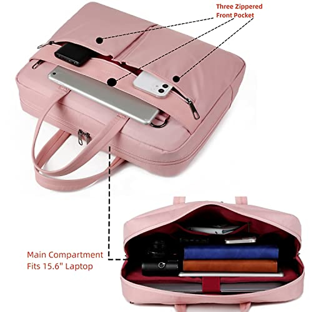 Laptop Bag for Women Computer Shoulder Bag 15.6 inch Laptop Tote Purse Set Business Briefcase Handbag Waterproof BC-02 (Pink)
