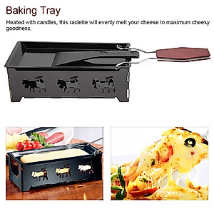 Portable Candlelight Cheese Raclette Non Stick Rotaster Baking Tray Stove Set Carbon Steel Home Kitchen Grilling Tool with Wood Handle