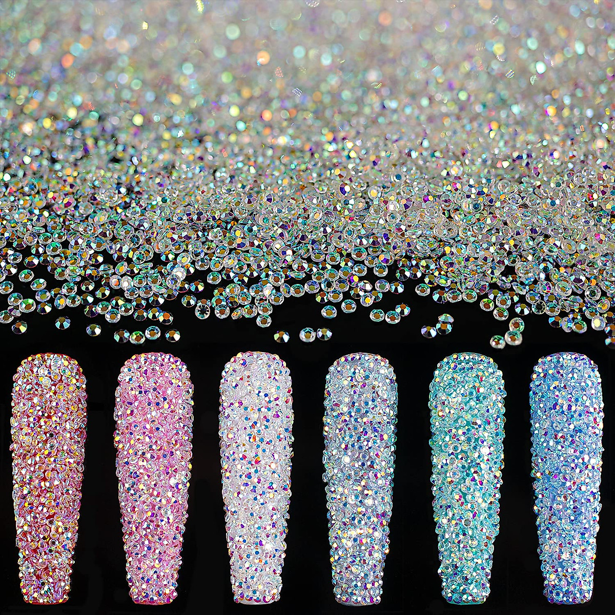 Tiny Nail Rhinestones 15000PCs 1.2mm Ultra Mini Pixie AB Glass Crystals for Nail Art Manicure Iridescent Long Lasting Shine Small Rhinestone Micro Dust Glitter Caviar Bead Sugar Gem