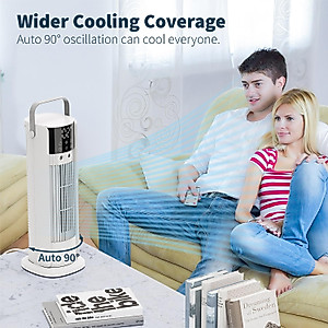 XIUREI 16'' Tower Fan, Misting Fan with 700ml Tank, 90° Oscillating Fan w/Remote, Bladeless Desk Fan, 4 Speeds, Timer, Cooling Fan for Bedroom, Desk, Table, Office, Room