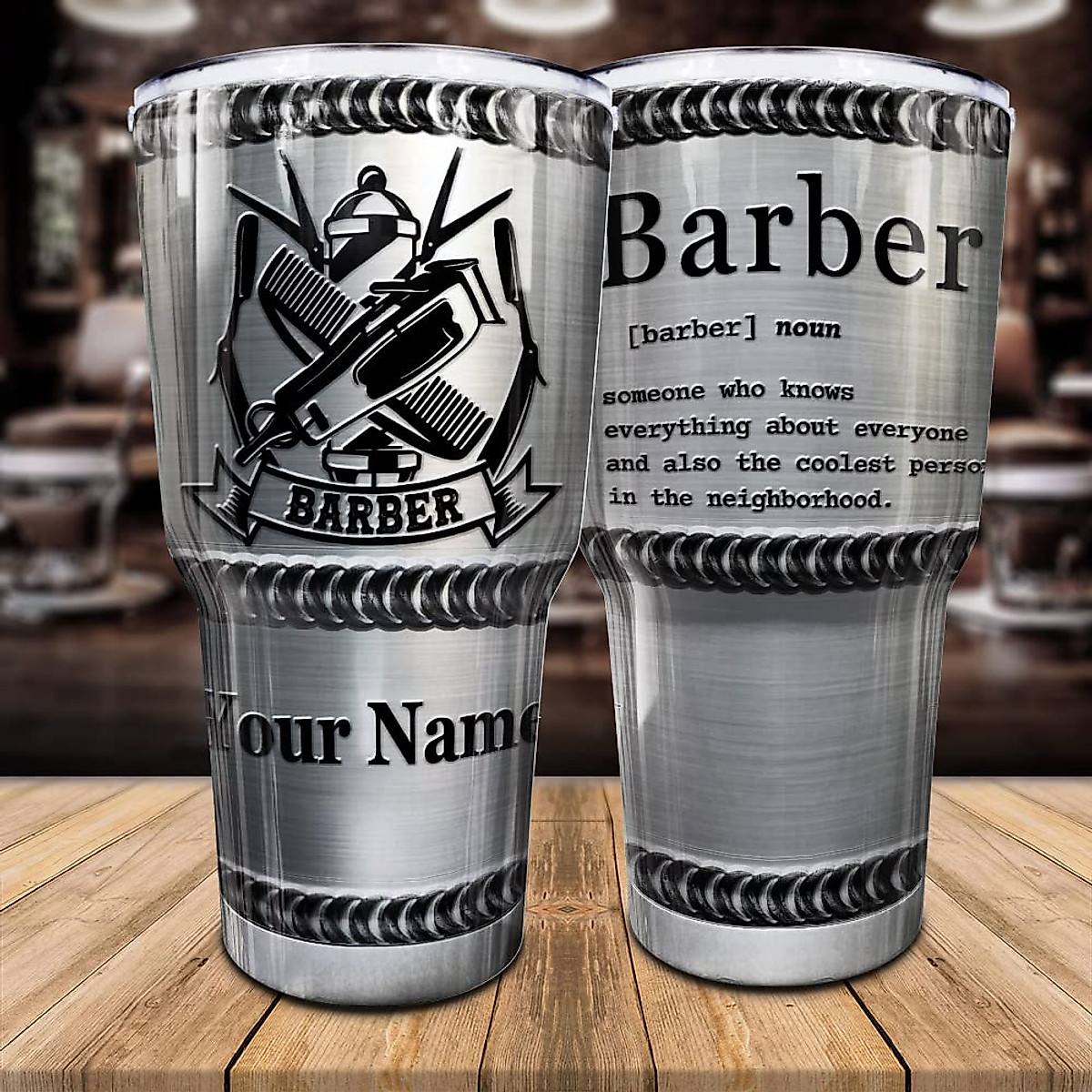 N NAMESISS All Over Printed Tumbler, Barber Knowledge Normal Tumbler 30oz Metal Style Custom Your Name, Gift for Father, Gift for Him, Welder Father's Day