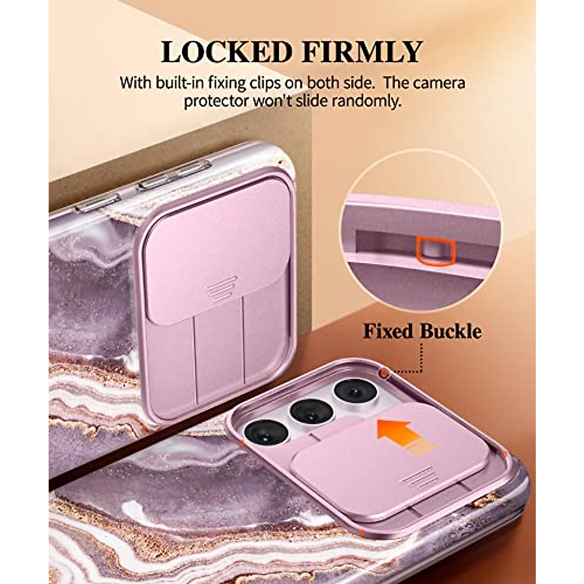 GVIEWIN Compatible with Samsung Galaxy S23 Case with Slide Camera Cover + Screen Protector, [10FT Military-Grade Drop Tested] Marble Slim Fit Shockproof Protective Phone Case 6.1" 2023(Burgundy/Gold)