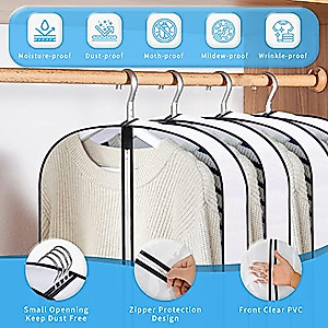40" Clear Garment Bags for Hanging Clothes Storage with 4" Gussetes, Moth Proof Suits Bags for Closet Storage Travel, Clothing Storage Bags for Coat, Jacket, Sweater, Shirts, 4 Packs
