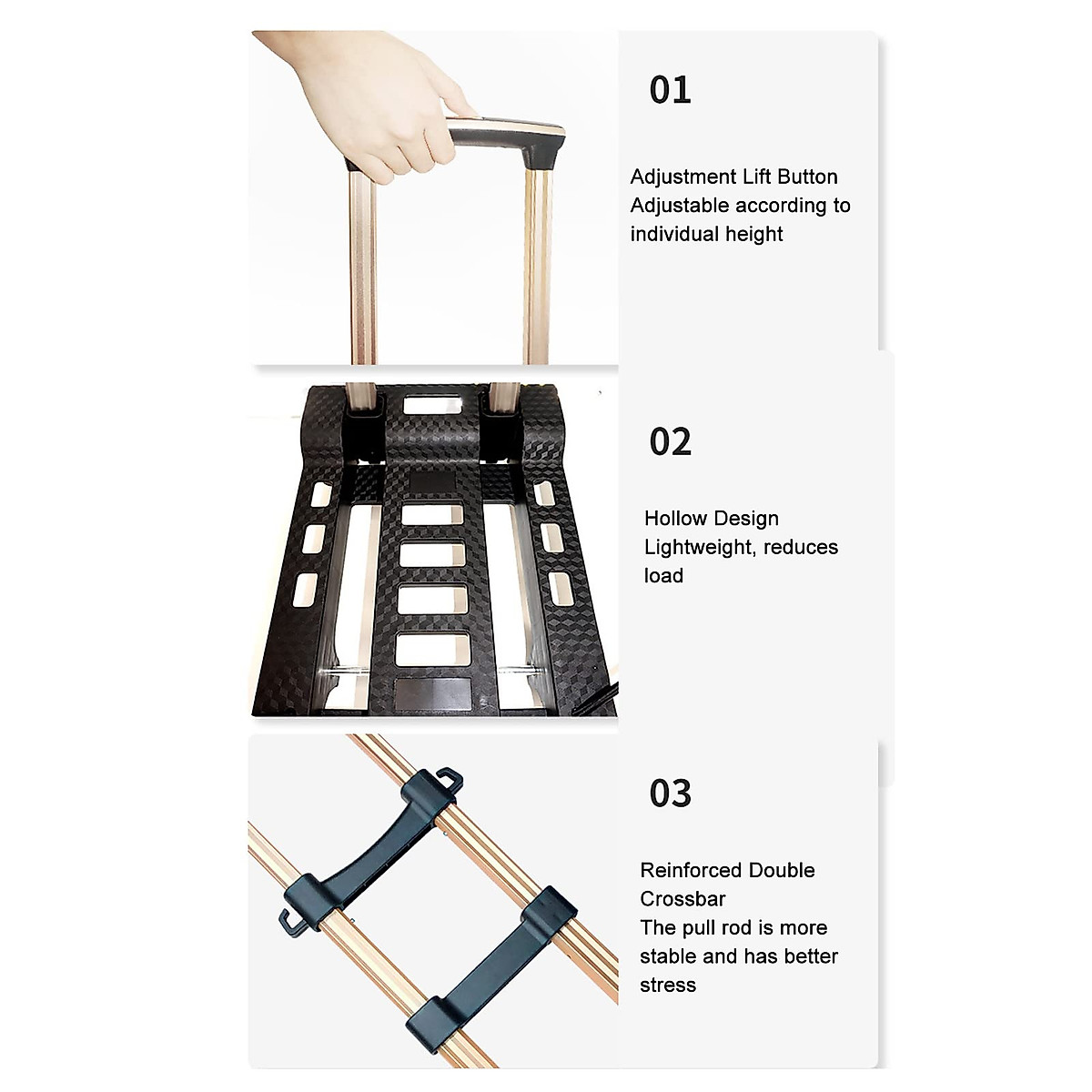 Natudeco Shopping Trolleys Heavy Duty Folding Hand Trolley with 4 Silent Wheels Adjustabled Pull Cart for Luggage Shopping 88lb Load Capacity