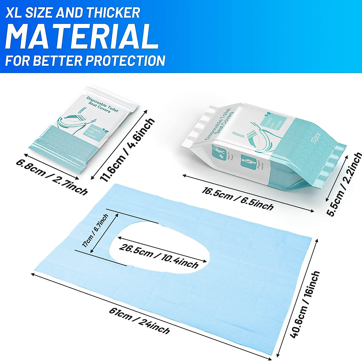50 Pack Toilet Seat Covers Disposable - Waterproof 16x24 Inch Extra Large Individually Wrapped Toilet Seat Shields Travel Accessories for Adults Kids