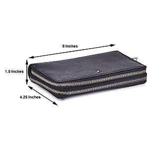Zinda Genuine Leathers Women’s Wallet Purse Long Double Zip Around RFID Protection (Black)