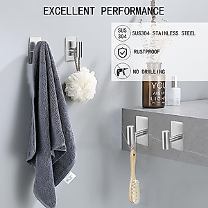 Nolimas Adhesive Towel Hooks, Heavy Duty Wall Hooks, Towel Hooks for Bathrooms Adhesive, SUS304 Stainless Steel Waterproof Sticky Kitchen Hooks for Hanging Towel,Clothes,Robe,Brushed Nickel,4Pack