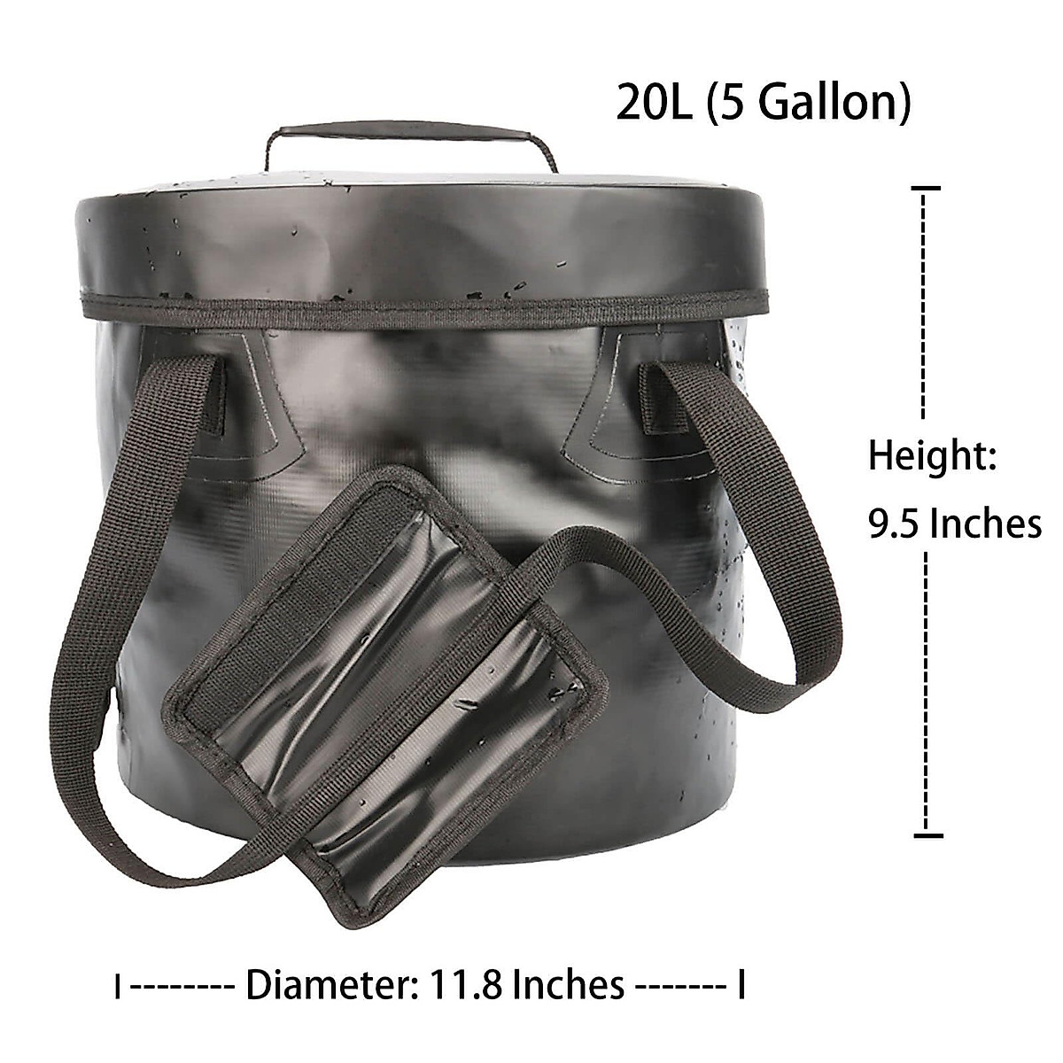 BANCHELLE Collapsible Camping Bucket with Lid 5 Gallon for Traveling Fishing Gardening (Black, 20L)