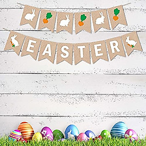 2 Pcs Easter Bunny Carrot Burlap Banner Spring Easter Party Easter Home Office School Decorations Supplies