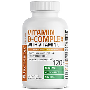 Bronson Vitamin B Complex with Vitamin C - Immune Health, Energy Support & Nervous System Support - Non-GMO, 120 Vegetarian Capsules
