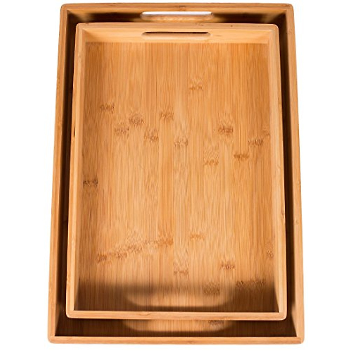 BirdRock Home 2pc Bamboo Serving Trays Set with Handles - Wood - Food - Breakfast Tray - Party Platter - Nesting - Kitchen and Dining