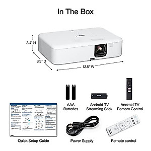 2022 New Upgrade Epson EpiqVision Flex CO-FH02 Full HD 1080p Smart Streaming Portable Projector, 3-Chip 3LCD, 3,000 Lumen Color/White Brightness, Android TV, Bluetooth, 5W Speaker, Home Entertainment
