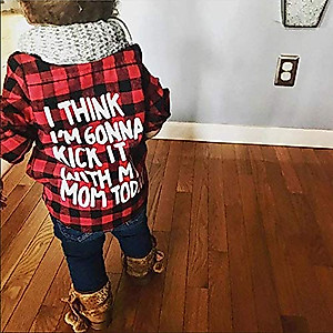 Toddler Baby Girl Toddler Baby Girl Boys Kids Letters Print Long Sleeve Shirt Button Plaid Top Jean Jacket Coat Outwear (red buffalo plaid jacket,2-3t)