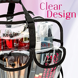 Kemier Clear Travel Makeup Bag with 6 External Pockets,Cosmetic Organizer Case with Shoulder Strap,Large