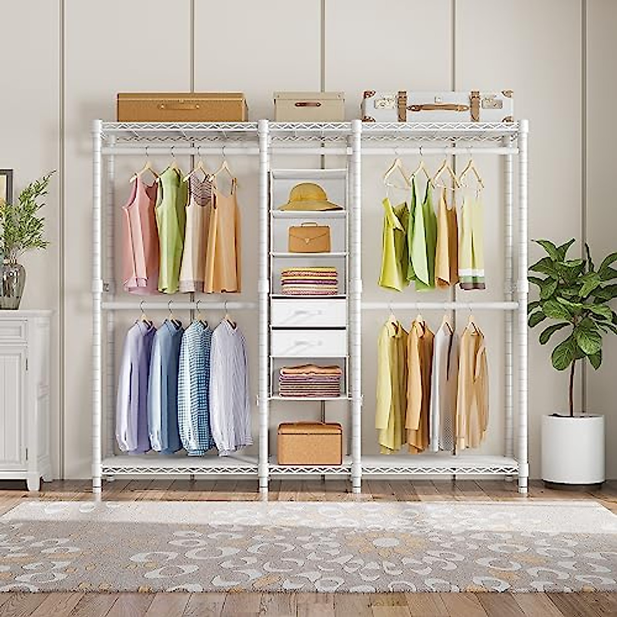 VIPEK V6E Heavy Duty Clothes Rack Large Garment Rack for Hanging Clothes, Portable Clothing Rack Metal Freestanding Closet Wardrobe System with Hanging Closet Organizer, Max Load 780 LBS, White