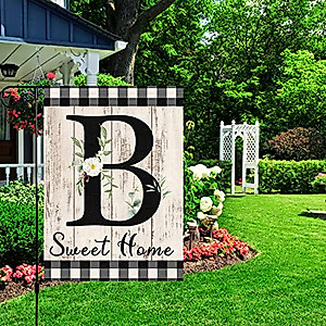 Monogram Letter B Initial Garden Flag 12x18 Double Sided Burlap, Small Vertical Welcome Initial Family Last Name Personalized Sweet Home Flag Outdoor Decoration (ONLY FLAG)