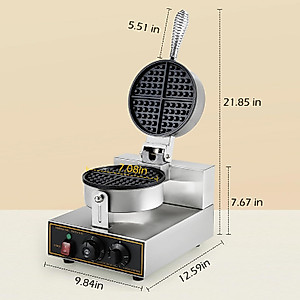 Dyna-Living Waffle Maker Commercial Waffle Maker Machine 110V 1200W Non-stick Waffle Iron Maker Stainless Steel Round Commercial Waffle Maker for Restaurant