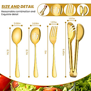 Patelai Stainless Steel Serving Utensils Large Serving Spoon Set 9.45 Inch Metal Tongs 9 Inch Serving Forks 8.7 Inch Slotted Spoons and Serving Spoon Kitchen Wedding Party(Gold, 8 Pieces)