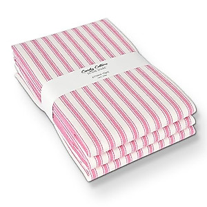 Candy Cottons Stripe Kitchen Towels Decor Hanging Loop Dish Towels Boho Stripe Absorbent Festive Gift Set of 3 Pantry Reusable 18x28 Inch Kitchen Dish Towels|Trendy Spring French Stripe| Pink