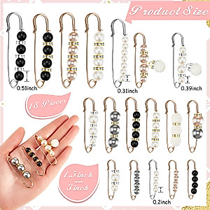 Hicarer 18 Piece Pearl Brooch Pins Women Decorative Safety Pins Clothing Shawl Clips Artificial Pearls Brooch Elegant Pearl Cardigan Collar Brooch Clips for Women Dress Skirt Sweater(Elegant Style)