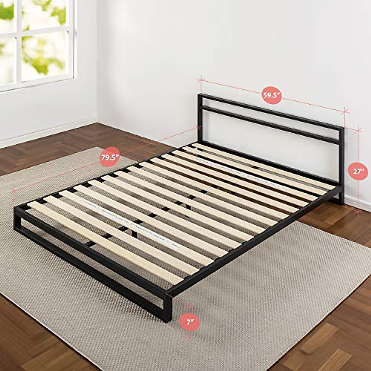 Zinus Trisha 7 Inch Platforma Bed Frame with Headboard/Mattress Foundation/Box Spring Optional/Wood Slat Support, Queen & Ultima 10"; Comfort Memory Foam Mattress, Queen