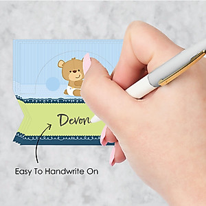 Big Dot of Happiness Baby Boy Teddy Bear - Baby Shower Tent Buffet Card - Table Setting Name Place Cards - Set of 24