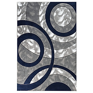 GLORY RUGS Area Rug Modern 8x10 Navy Circles Geometry Soft Hand Carved Contemporary Floor Carpet Fluffy Texture for Indoor Living Dining Room and Bedroom Area