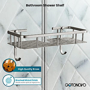 gotonovo Brushed Nickel Shower Shelf Wall Mount Solid Brass Essential Shower Rack Single Pack One Layer Bathroom Shower Rack Basket Arm Mount Shower Storage