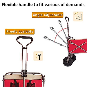 Folding Wagon Cart Beach Wagon Utility Wagon Cart Outdoor Heavy Duty Garden Portable Hand Cart with All-Terrain Wheels & Adjustable Handle (Red+White)