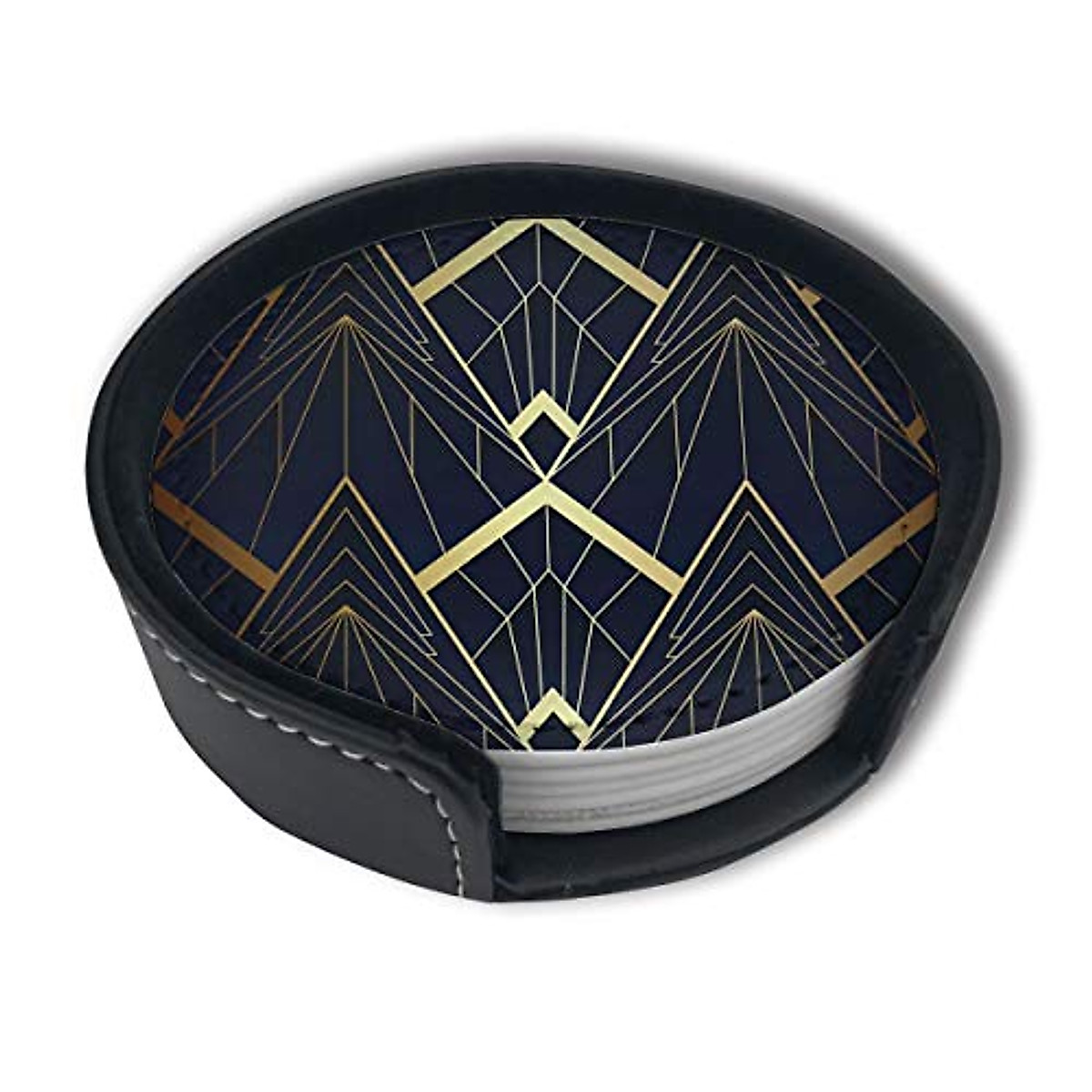 Abstract Art Deco Drinks Coasters With Holder, Suitable For Kinds Of Cups, Set Of 6