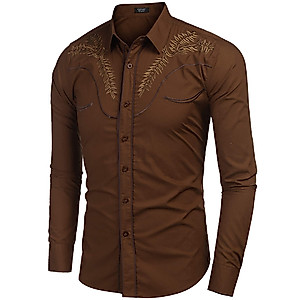COOFANDY Men's Western Shirts Long Sleeve Slim Fit Embroideres Cowboy Casual Button Down Shirt