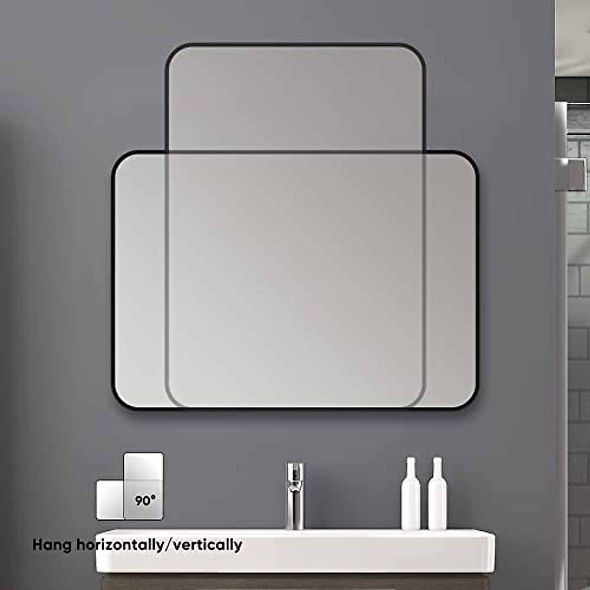 SNUGACE Black Metal Framed Mirror Rectangle Wall Mount Bathroom Vanity Mirror, 30” X 36”