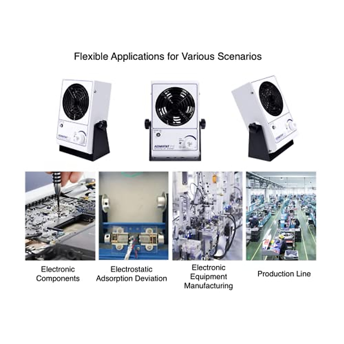 Ionizing Air Blower Fan Ion Anti-Static Elimination Discharge ESD Blower Fan 110V Ionizer Desktop Fan Eliminator