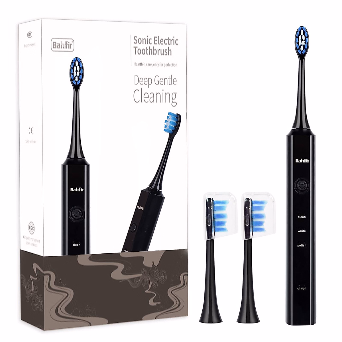 Bahfir Electric Sonic Toothbrush Ergonomic Design with 3 Modos 2 Minutes Smart Timer Rechargeable 1 Time Charge for 30 Days with 3 Brush Heads Replacement Portable for Home and Travel Adults Kids