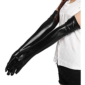 Achsoo Women's Faux Leather Sexy Long Gloves Sexy Wet Look Latex Elbow Length Long Gloves (Black(Patent Leather))