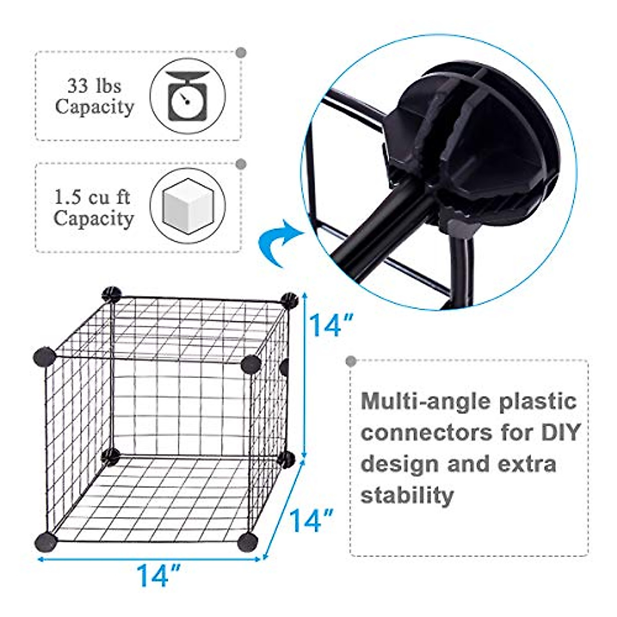 NAFORT 12-Cube Metal Grid Storage Rack, Stackable Free Standing Storage Organizer, DIY Cabinet Bookshelf, Easy to Assemble, 56” L x 14” W x 56” H(Black)