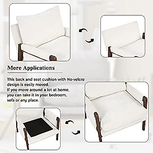 FIQHOME Mid Century Modern, Velvet Upholstered Accent Rubber Wood Frame,Comfy Reading Chair for Bedroom,Single Armchair for Living Room Office Apartment,White