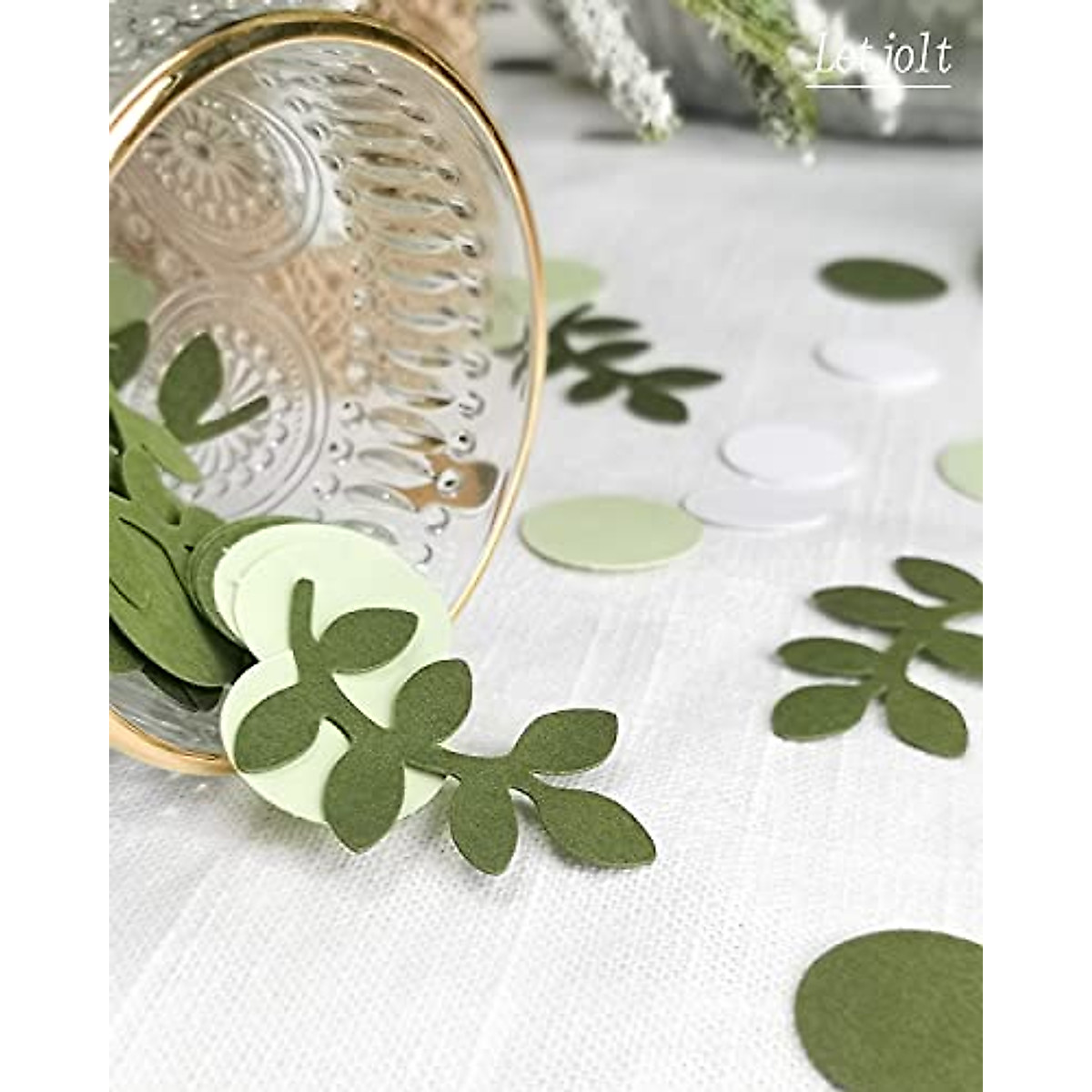 Greenery Gold Eucalyptus Confetti Baby Shower Sage Green Gold Scatter Table Decoration Country Nature-Theme Party Bridal Shower Party Wedding Classroom Nursery Decor Supplies 210 Pcs