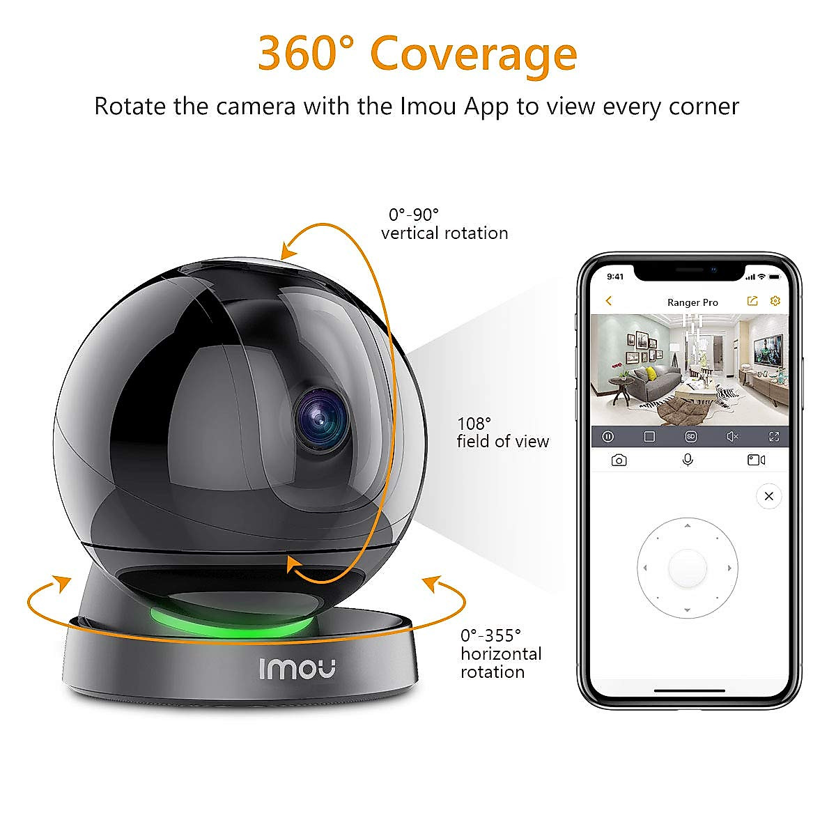 Imou Security Camera Indoor 1080P WiFi Camera (2.4G Only) 360 Degree View Smart Camera with Night Vision, 2-Way Audio, Smart Tracking, Sound Detection, Spotlight & Siren and Ethernet Port, Rex 2MP