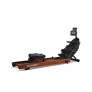 ECHANFIT Magnetic Wood Rowing Machine for Home Use with 16 Levels Adjustable Resistance, Foldable Rower with LCD Monitor, Tablet Holder and 350 LB Weight Capacity, No Assembly Required