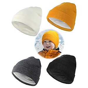 SATINIOR 4 Pieces Kids Satin Lined Beanies Winter Toddler Knit Ski Baby Beanie Hat Warm Skull Caps for 3 to 15 Child Baby Boys Girls