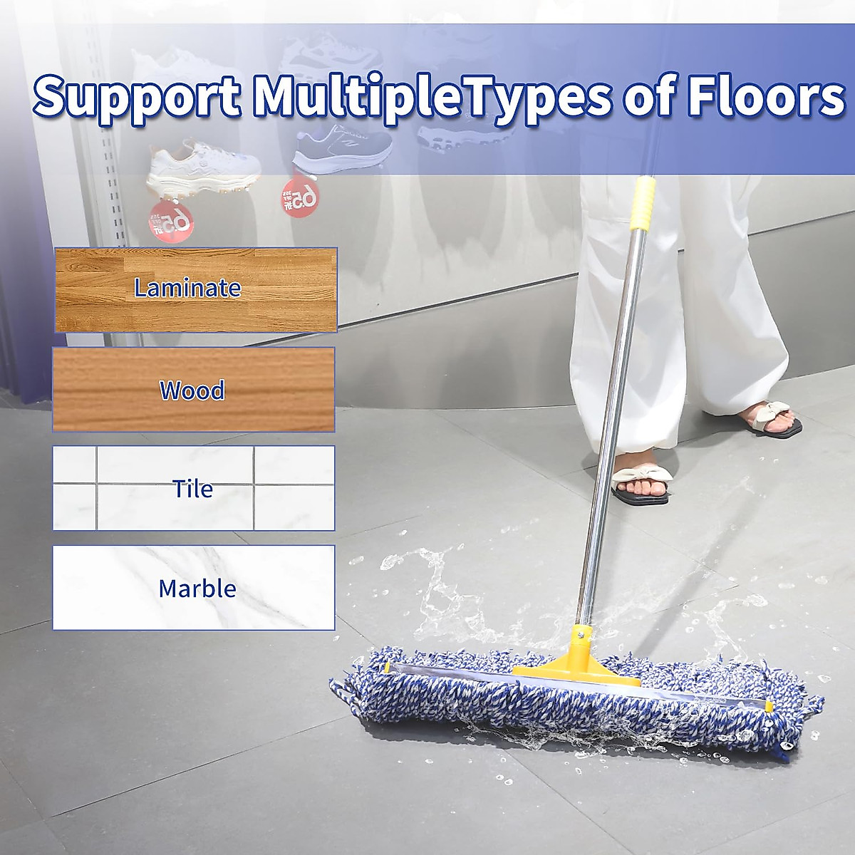 Wajeehaa Commercial Mops for Floor Cleaning, Wet Mop Heavy Duty Cotton Mop with 61" Stainless Steel Handle, 2 Packs