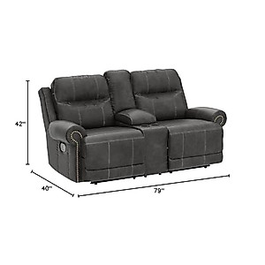 Signature Design by Ashley Grearview Power Reclining Loveseat with Console & Adjustable Headrest, Dark Gray