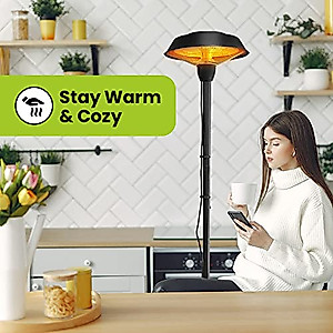 AMERICAN SELLER - 1500W Electric Infrared Heater with Waterproof & Tip-Over Protection. Perfect for Indoor & Outdoor Spaces - Garden, Balcony, Garage, Backyard, and More! (EPH-BLK)